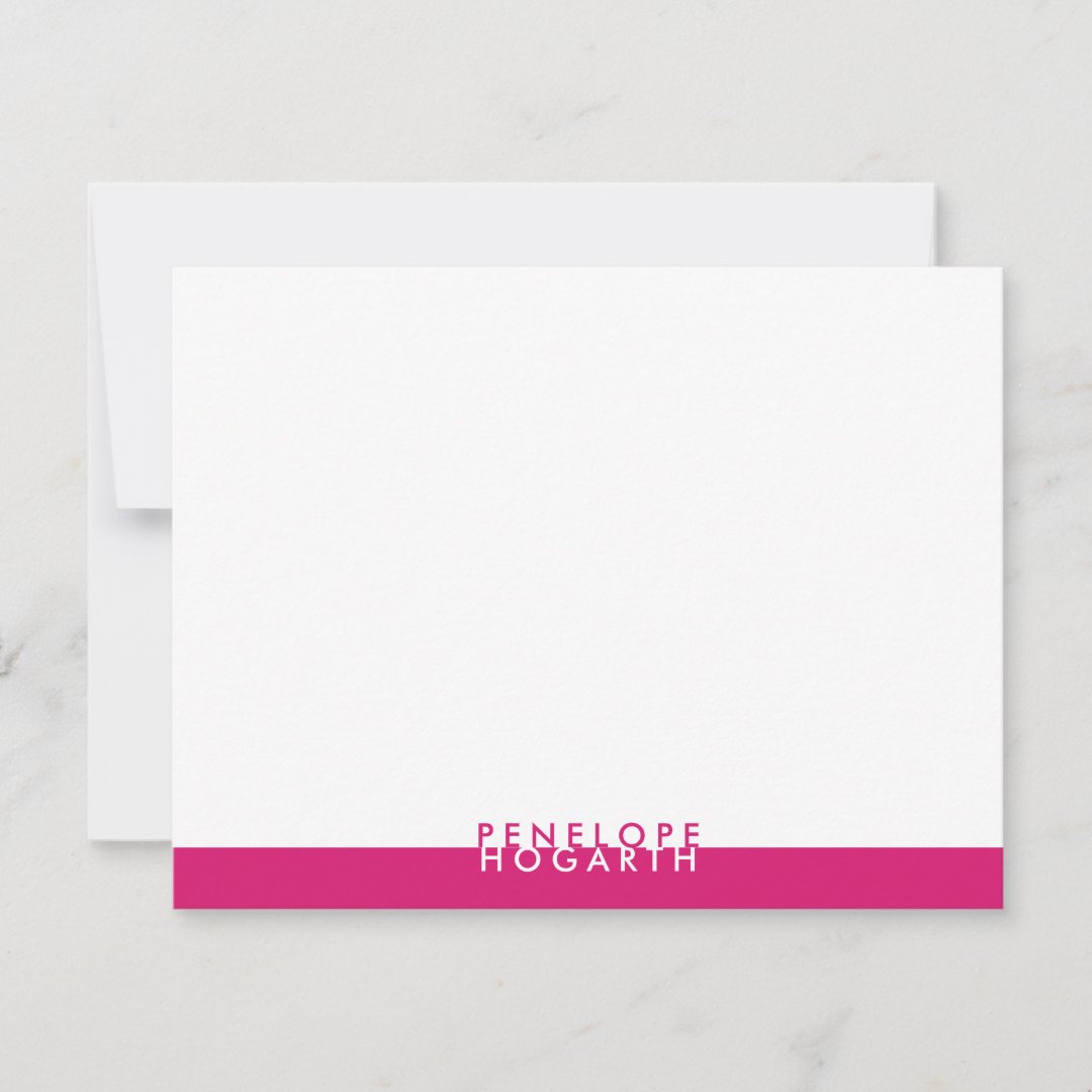 Pink Magenta White Modern Minimalist Colorblock Note Card | Zazzle
