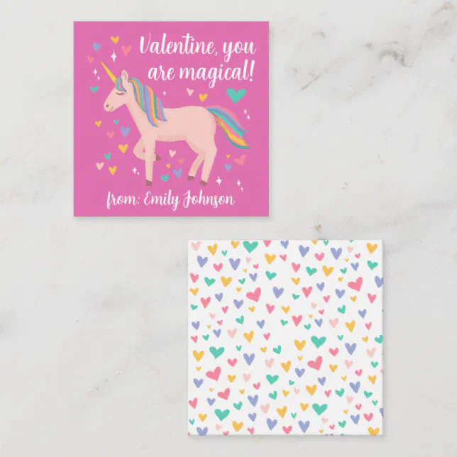 Pink Magical Unicorn Kids Classroom Valentine Note | Zazzle