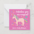 Pink Magical Unicorn Kids Classroom Valentine Note Card | Zazzle