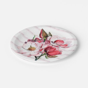 Pink Magnolia Blooms Paper Plates 7" | Zazzle
