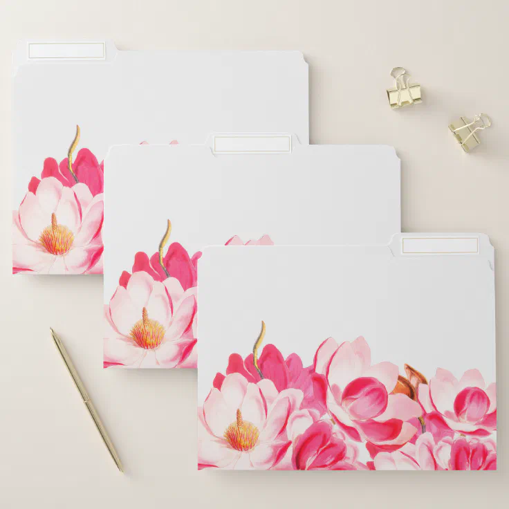 Pink Magnolia Floral File Folders | Zazzle
