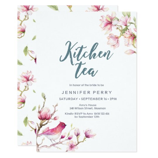 Pink Magnolia Floral Kitchen Tea Party Invitation | Zazzle.com