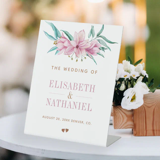 Pink magnolia spring garden wedding welcome sign | Zazzle