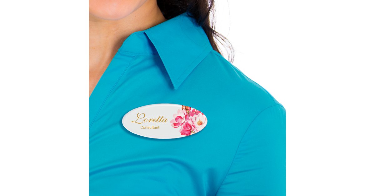 Pink Magnolias Floral Name Tag | Zazzle