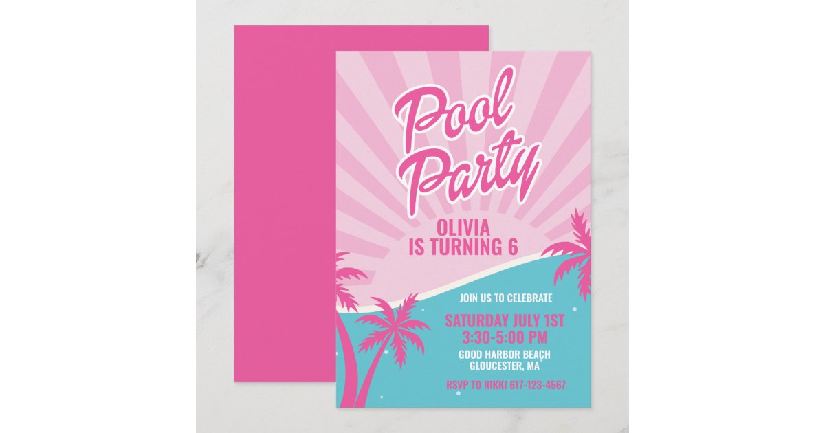 Pink Malibu Pool Party birthday Invitation | Zazzle