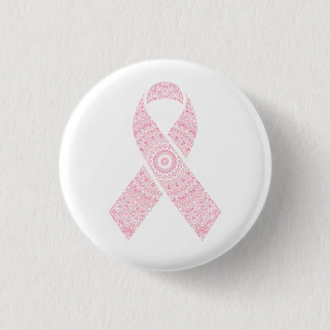 Pink Mandala Ribbon Breast Cancer | Pin Button | Zazzle