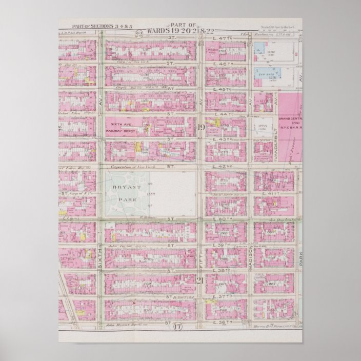 Pink Map Featuring Bryant Park Poster | Zazzle.com