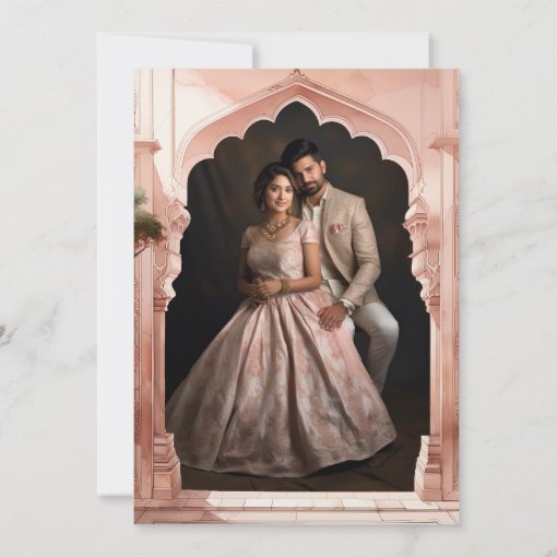 Pink Marble Arch Photo Indian Palace Wedding Invitation | Zazzle