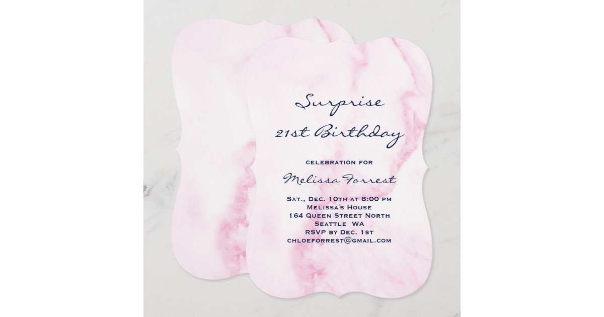 Pink Marble Birthday Invitation | Zazzle