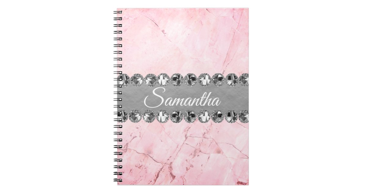Pink Marble Diamond Bling Notebook | Zazzle