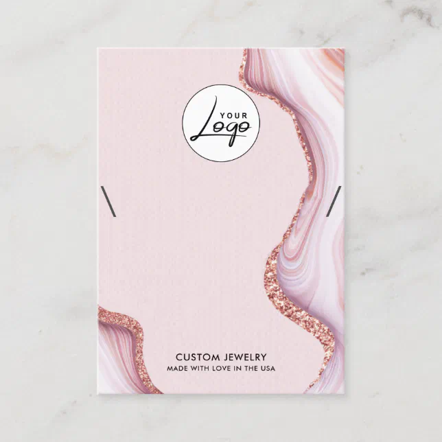 Pink Marble Logo Necklace Bracelet Display Card | Zazzle