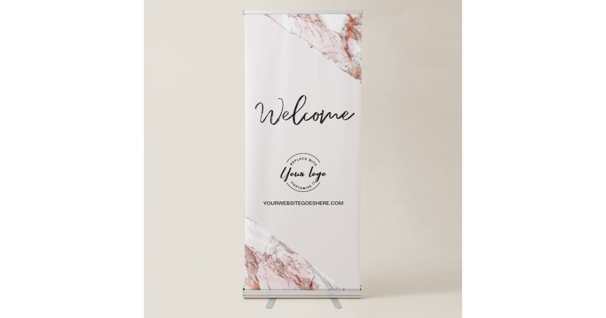 Pink Marble Rose gold Welcome Logo website Custom Retractable Banner ...