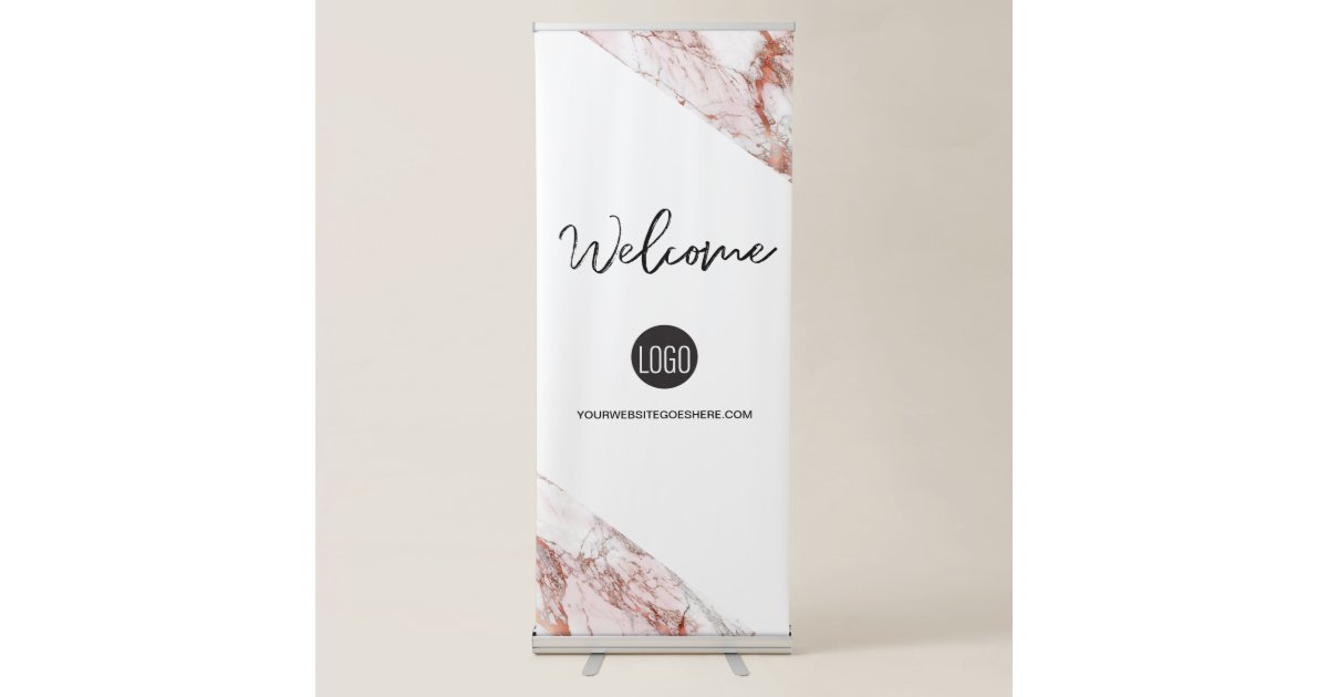 Pink Marble Rose gold Welcome Logo website Retractable Banner | Zazzle