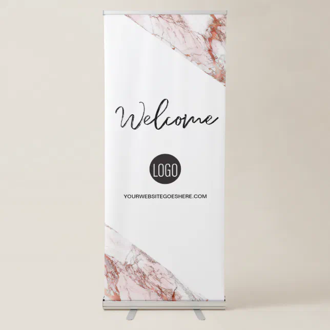 Pink Marble Rose gold Welcome Logo website Retractable Banner | Zazzle