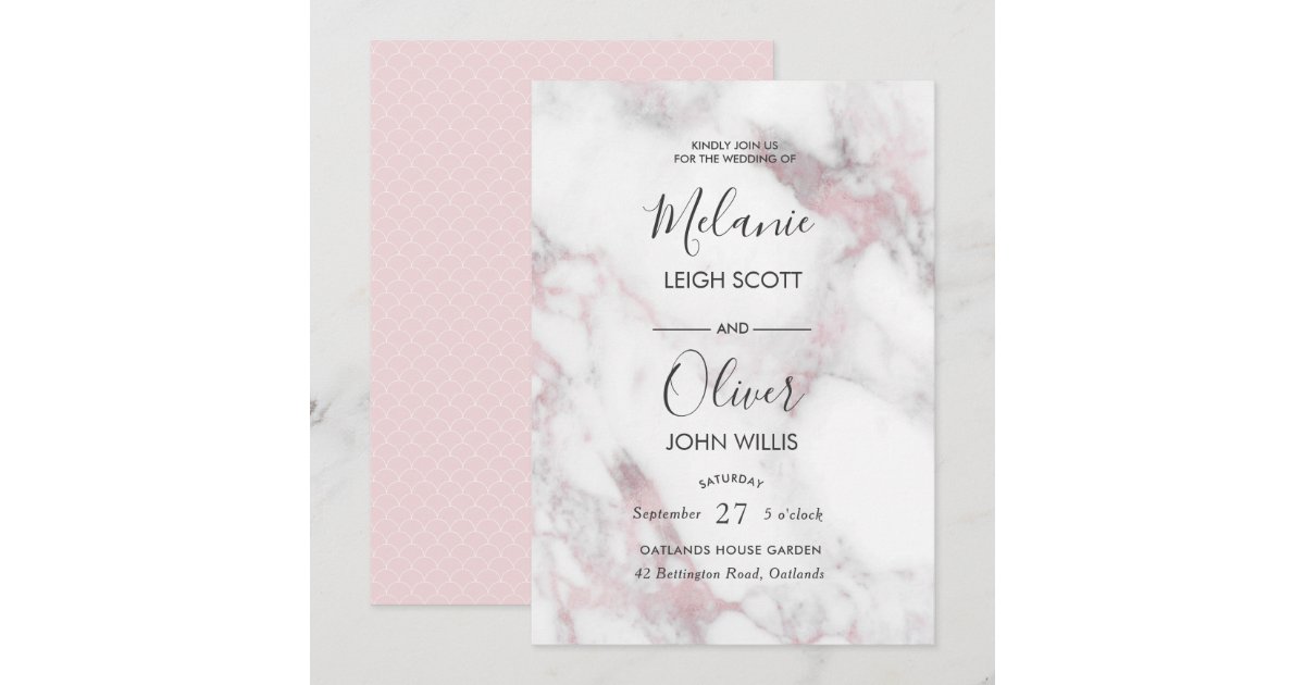 Pink Marble Simple Wedding invitation | Zazzle