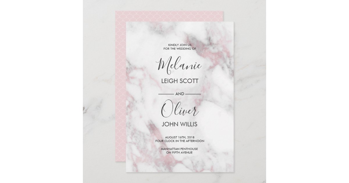 Pink Marble Simple Wedding invitation | Zazzle