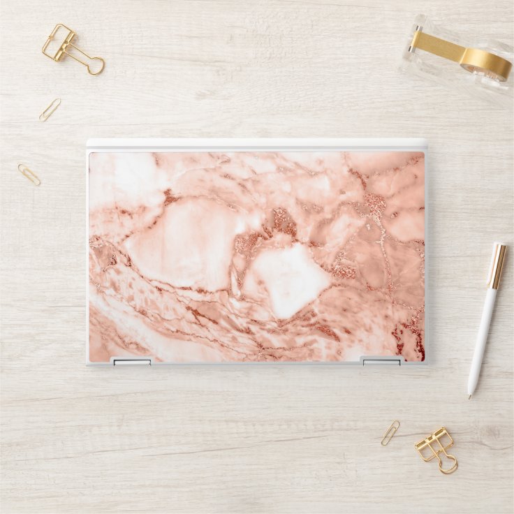 Pink Marble Stone Look Rose Gold HP Laptop Skin | Zazzle