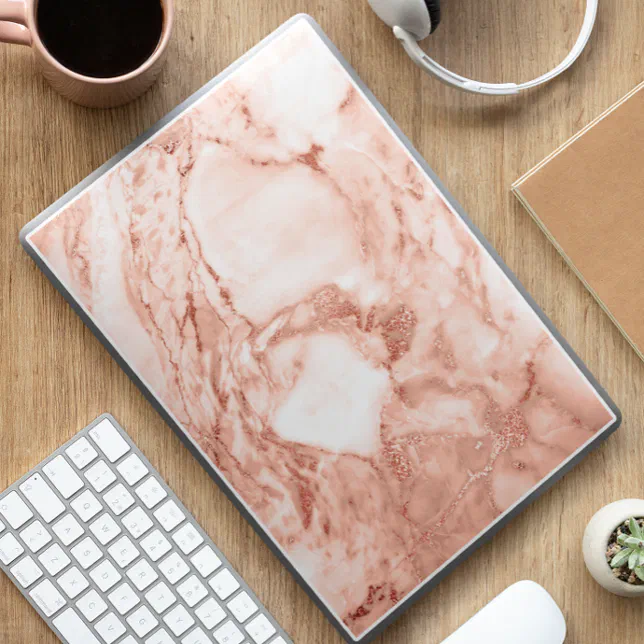 Pink Marble Stone Look Rose Gold HP Laptop Skin | Zazzle