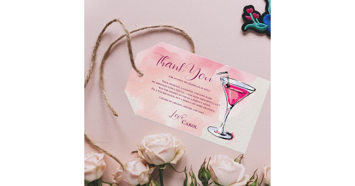 Pink Martini Cocktail Birthday Favor Thank You Gift Tags | Zazzle