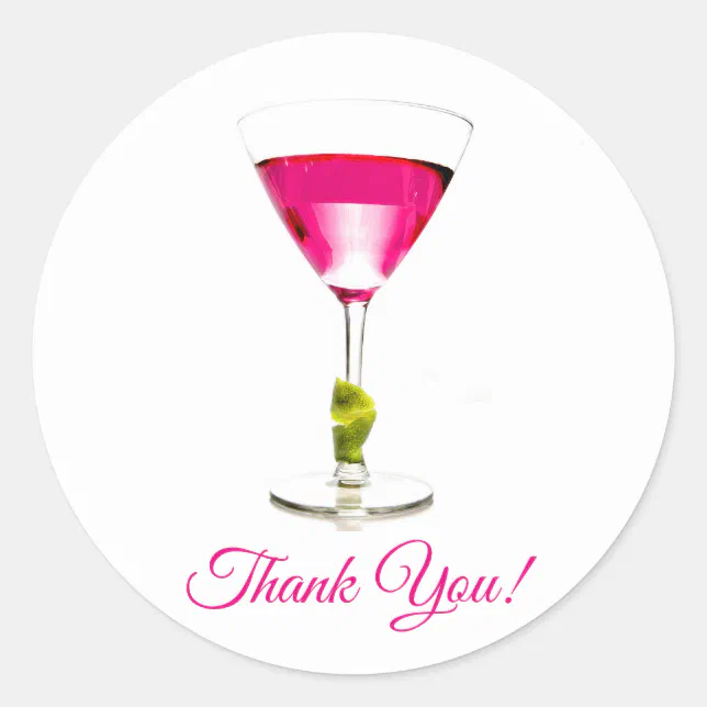 Pink Martini Cocktail Party Thank You Classic Round Sticker | Zazzle