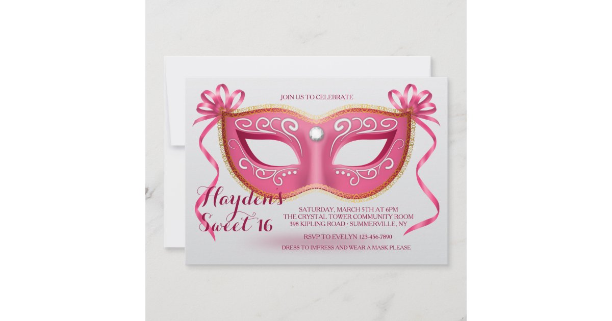 Pink Mask Invitation | Zazzle