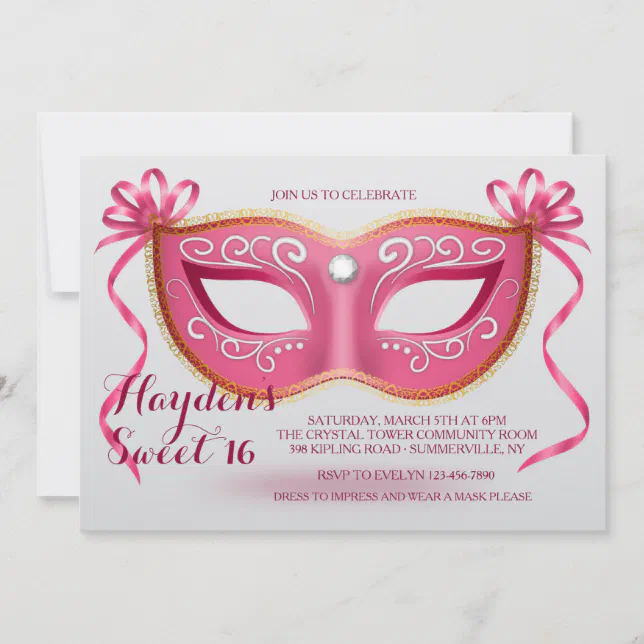 Pink Mask Invitation | Zazzle
