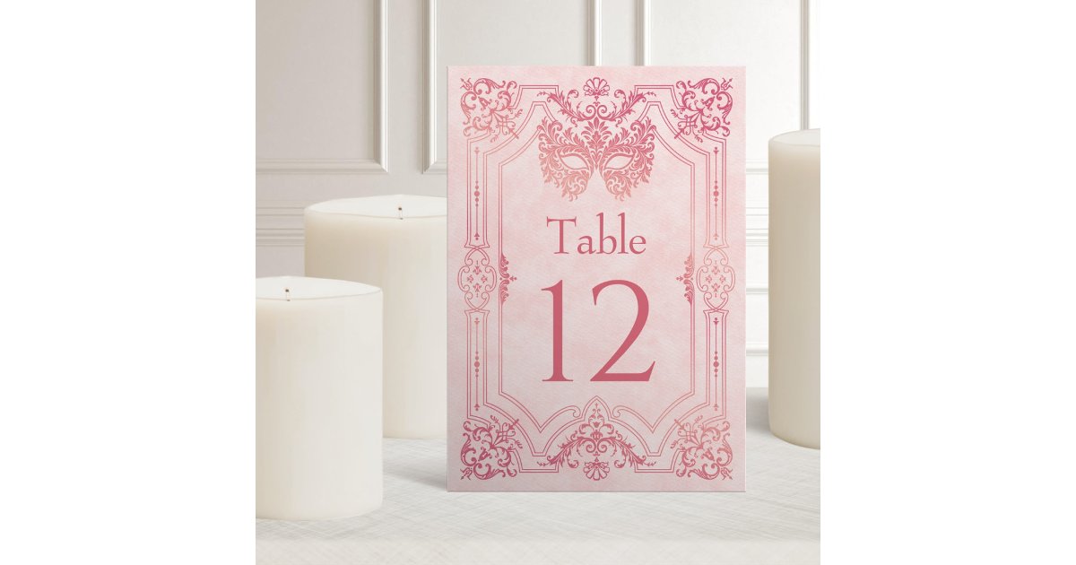 Pink Masquerade Mask Elegant Quinceanera Table Number | Zazzle