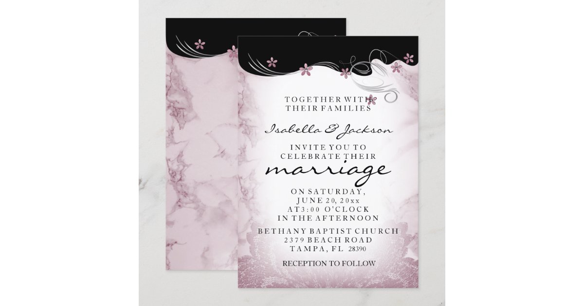 Pink Mauve Marble Wedding Invitation Template | Zazzle