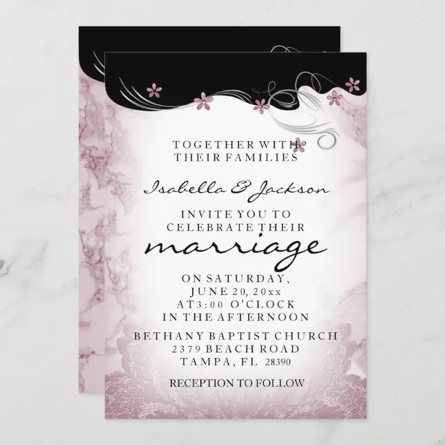 Pink Mauve Marble Wedding Invitation Template | Zazzle
