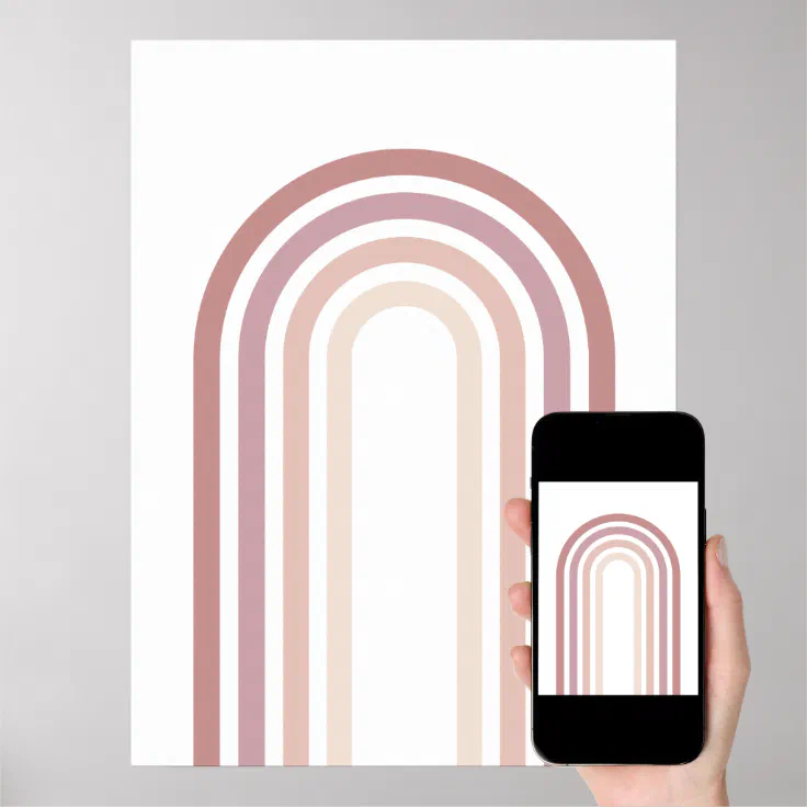 Pink & Mauve Minimalist Rainbow Wall Art Poster | Zazzle