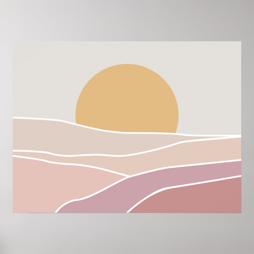 Pink & Mauve Minimalist Sunset Wall Art Print | Zazzle