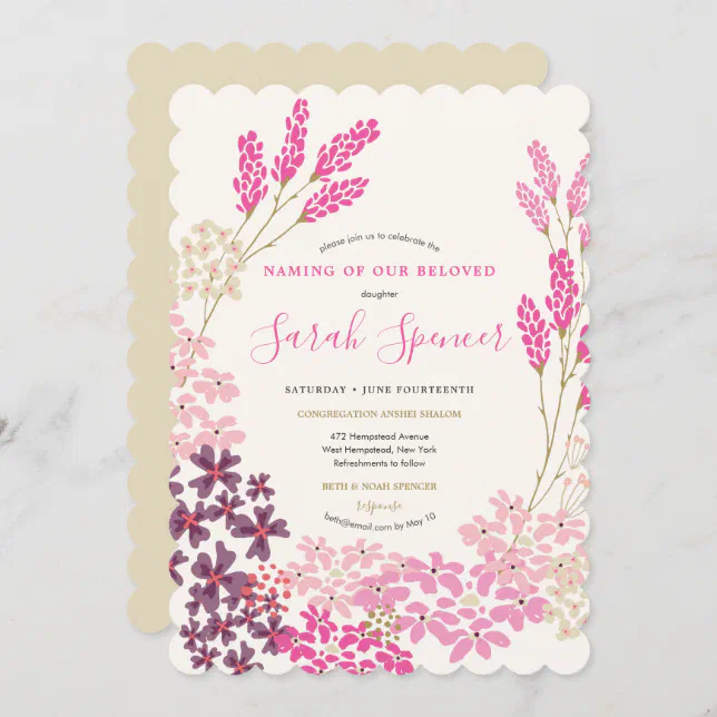 Pink Meadow Baby Naming/Simchat Bat Invitation | Zazzle
