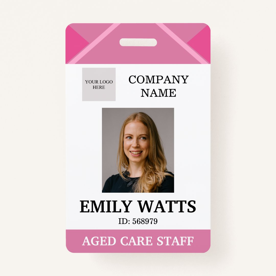 Pink Medical Doctor Aged Care Security Photo ID Badge | Zazzle
