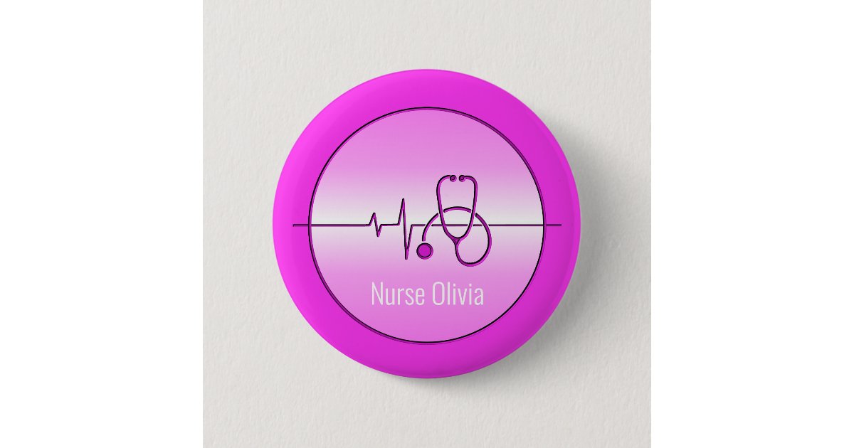 Pink Medical Stethoscope Heartbeat Button | Zazzle