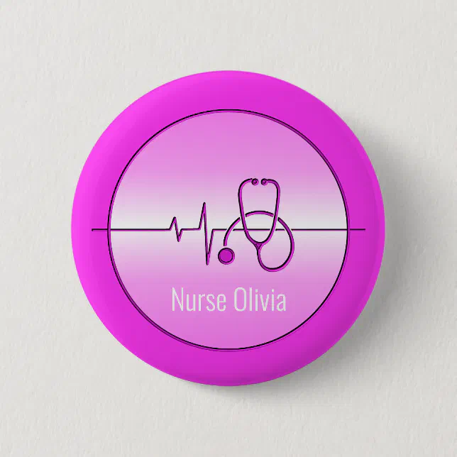Pink Medical Stethoscope Heartbeat Button | Zazzle