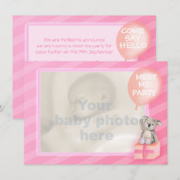 Pink meet me new baby girl party invite | Zazzle