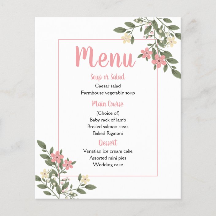 Pink Menu Floral Wedding Flowers Party Botanical | Zazzle.com