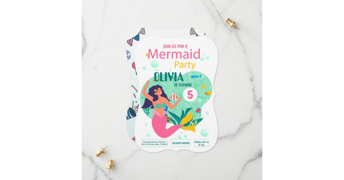 pink mermaid Party Birthday Invitation | Zazzle