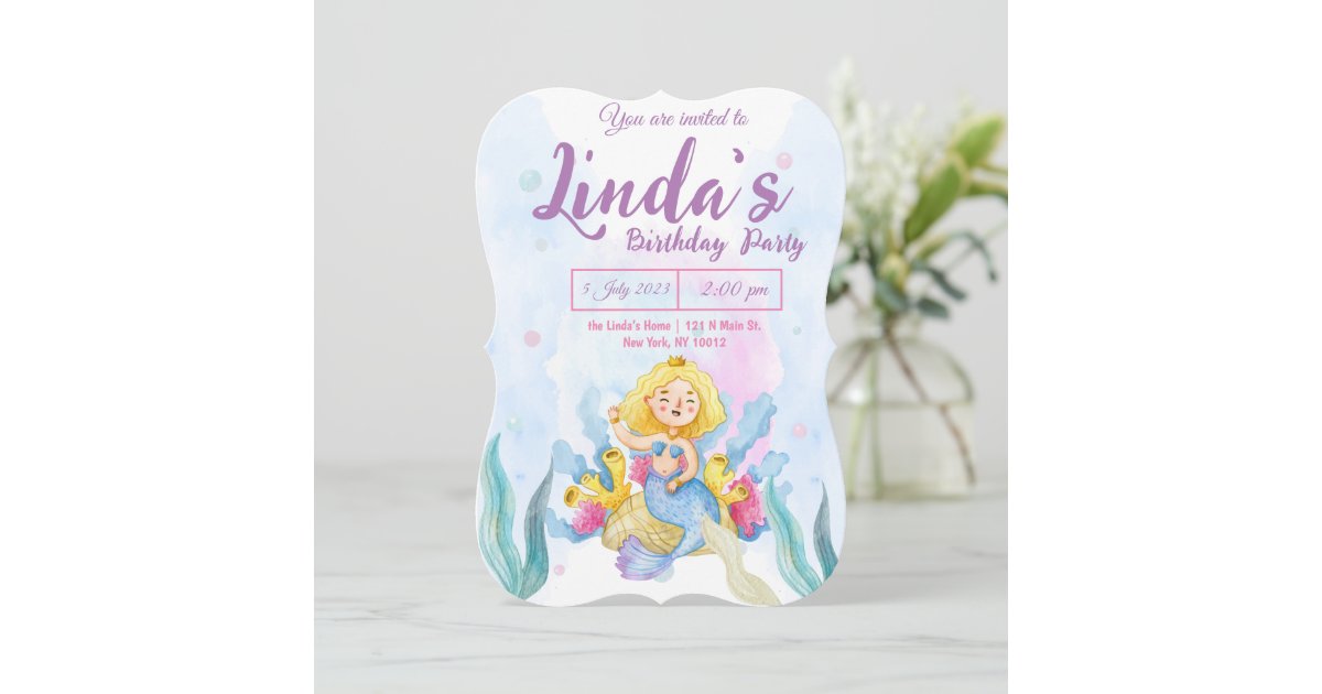 pink mermaid Party Birthday Invitation | Zazzle