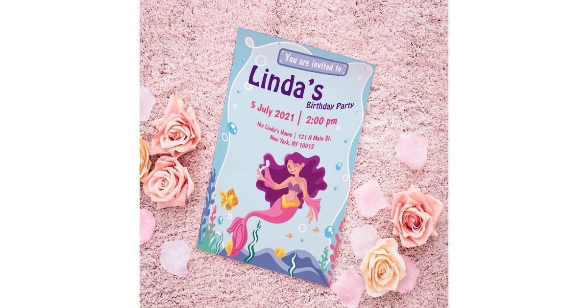pink mermaid Party Birthday Invitation | Zazzle