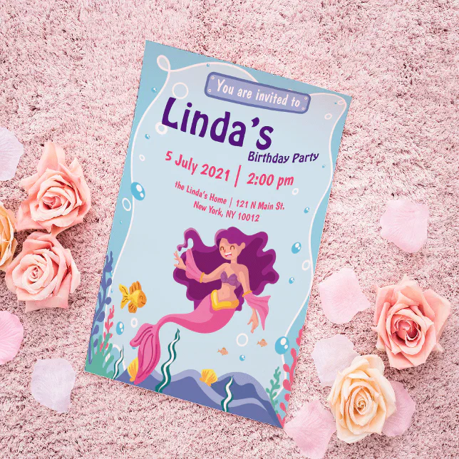 pink mermaid Party Birthday Invitation | Zazzle