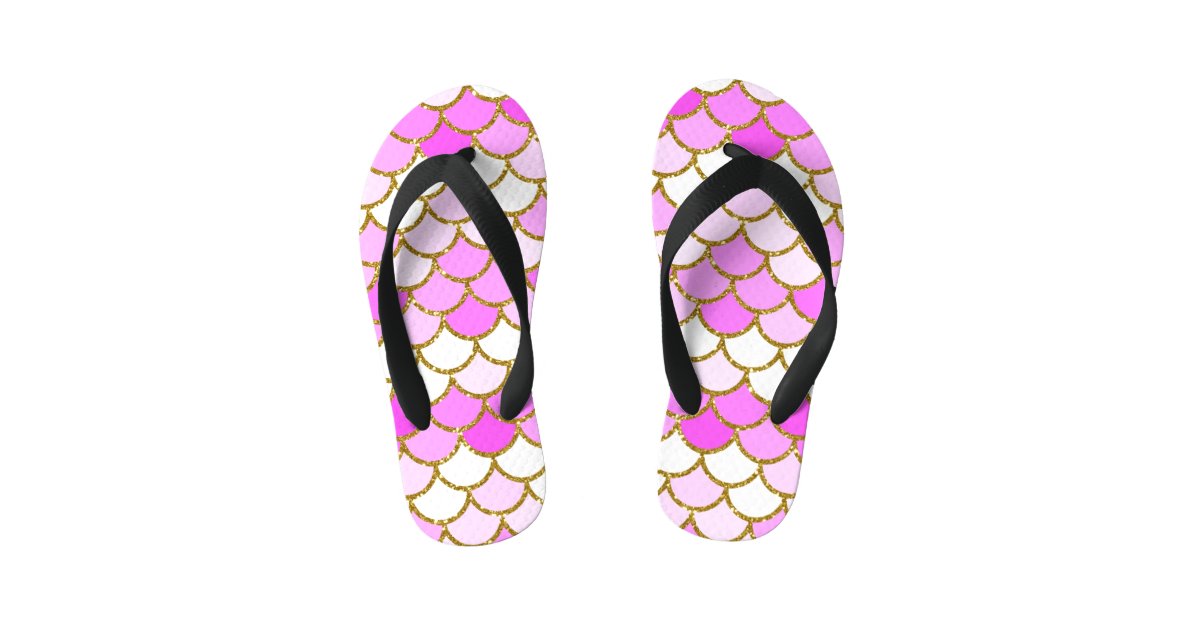 Pink Mermaid Scales Kid's Flip Flops | Zazzle