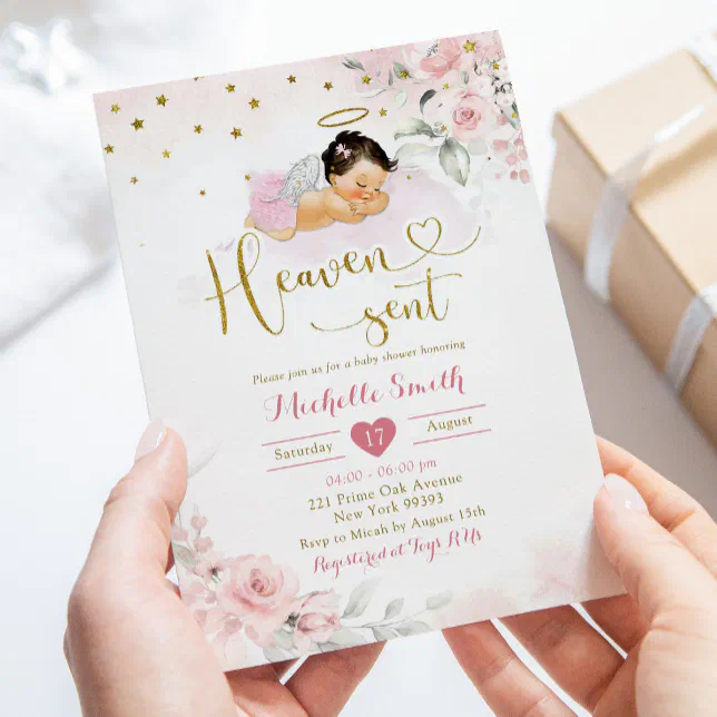 Pink Mexican Angel Baby Heaven Sent Baby Shower Invitation | Zazzle