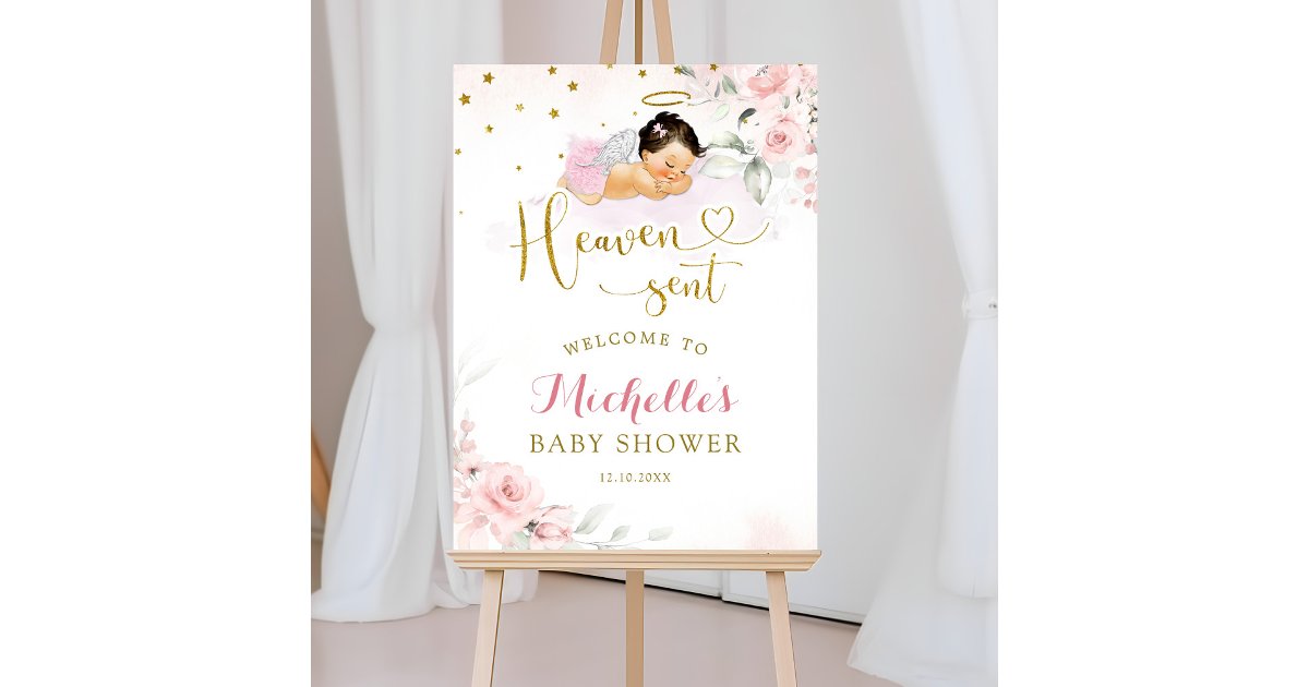 Pink Mexican Angel Baby Heaven Sent Welcome Sign | Zazzle