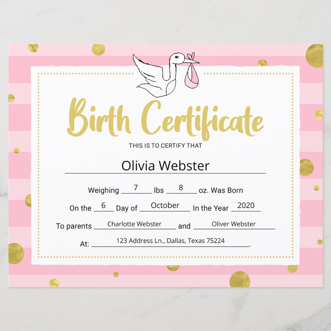 Pink Milestone Certificate Baby Birth Certificate | Zazzle