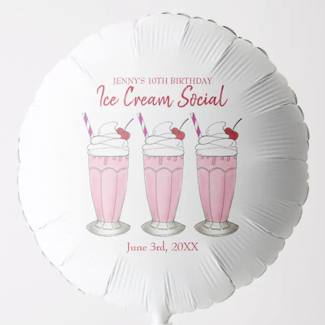Pink Milkshake Ice Cream Social Birthday Party Balloon | Zazzle