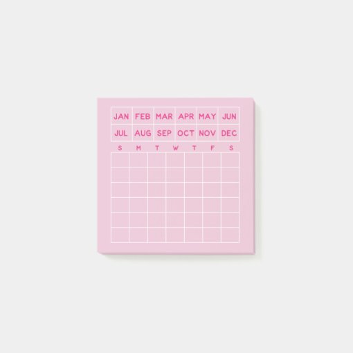Pink Minimalist Monthly Planner Mini Calendar Post-it Notes | Zazzle