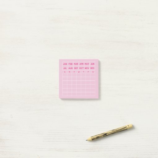 Pink Minimalist Monthly Planner Mini Calendar Post-it Notes | Zazzle