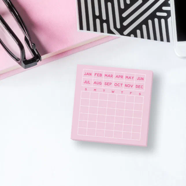 Pink Minimalist Monthly Planner Mini Calendar Post-it Notes | Zazzle