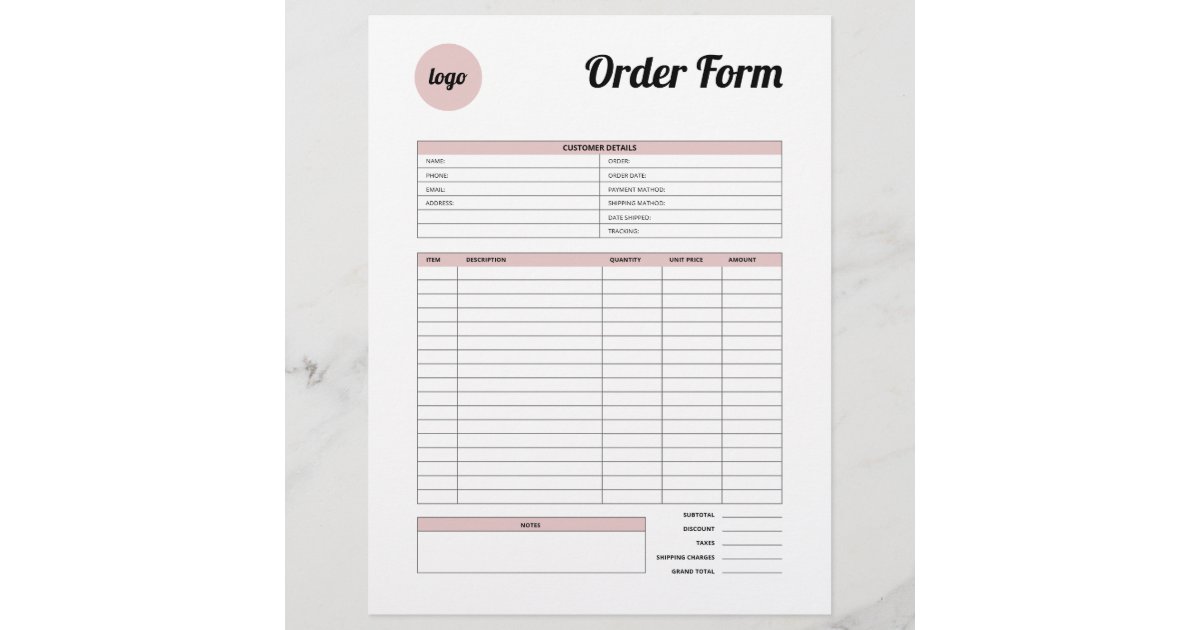 Pink Minimalist Product Order Form Letterhead | Zazzle